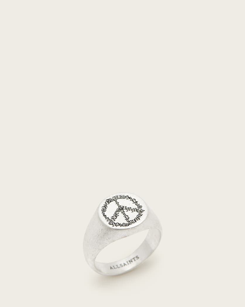 Leon Sterling Silver Peace Engraved Ring WARM SILVER | ALLSAINTS
